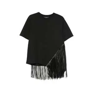 Sportmax Cotton T-shirt With Fringe Detail - Black