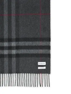 Burberry Mu Giant Check' Dark Grey Cashmere Scarf