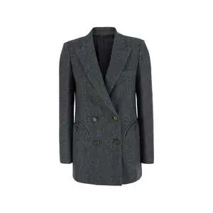 BLAZÉ MILANO Grey Herringbone Peak Lapel Double-breasted Blazer - Gray