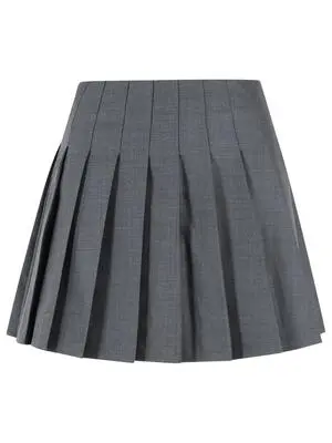 SELF-PORTRAIT Grey Wool Blend Pleated Miniskirt - Gray