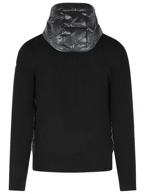 Moncler Hooded Zip-up Cardigan With Logo Patch - Black