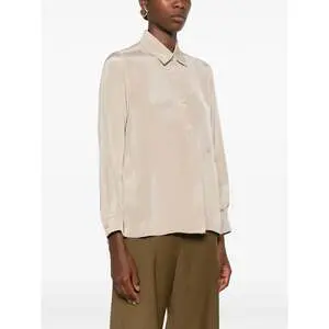 Max Mara Beige Silk Embroidered Logo Shirt - Cream