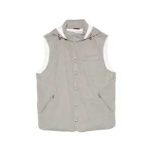 Brunello Cucinelli Grey Melange Wool Vest With Drawstring Hood - Gray