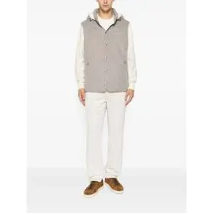 Brunello Cucinelli Grey Melange Wool Vest With Drawstring Hood - Gray