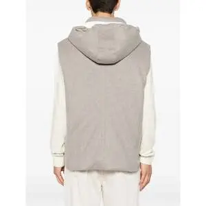 Brunello Cucinelli Grey Melange Wool Vest With Drawstring Hood - Gray