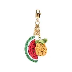 Dolce & Gabbana Woven Raffia Fruit Charm Keychain - Red