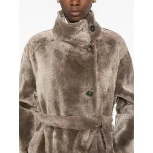 Brunello Cucinelli Shearling Belted Coat - Cream