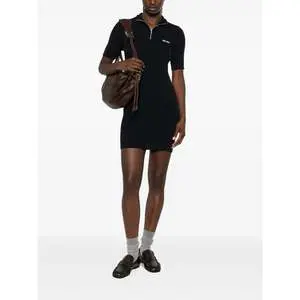 Miu Miu Horizontal-stripe Cotton Crewneck Long-sleeve Dress