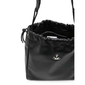 VIVIENNE WESTWOOD Grained Leather Drawstring Shoulder Bag - Black