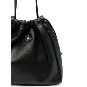 VIVIENNE WESTWOOD Grained Leather Drawstring Shoulder Bag - Black