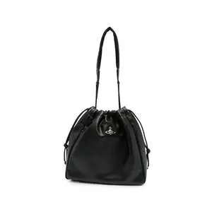 VIVIENNE WESTWOOD Grained Leather Drawstring Shoulder Bag - Black