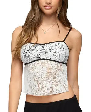 EDIKTED Solara Contrast Backless Sheer Crochet Top
