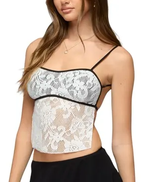 EDIKTED Solara Contrast Backless Sheer Crochet Top