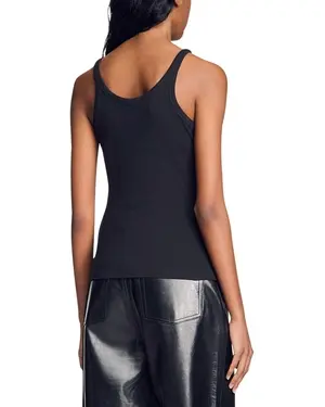 Sandro Sofie Ribbed Lace Tank Top - Black