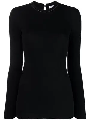 Brunello Cucinelli BRUNELLO CUCINELLI Black Stretch-Cotton Fine Knit T-Shirt With Monili Chain Detail Multicolor