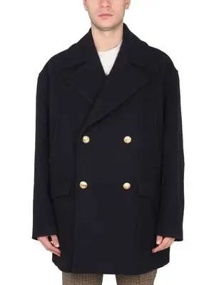 Palm Angels Double-breasted Coat With Logo Buttons - Blue