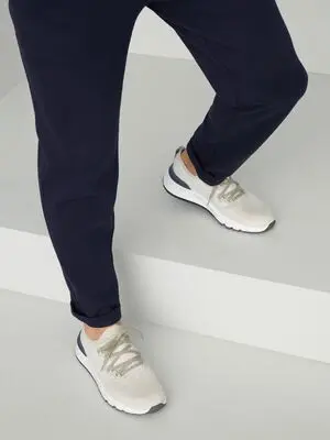 Brunello Cucinelli Cotton-blend And Leather Lace-up Sneakers