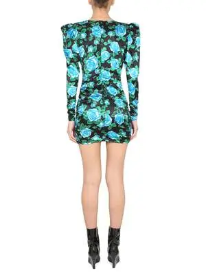 Alessandra Rich Ruched Satin Mini Dress With Draped Neckline - Multicolor
