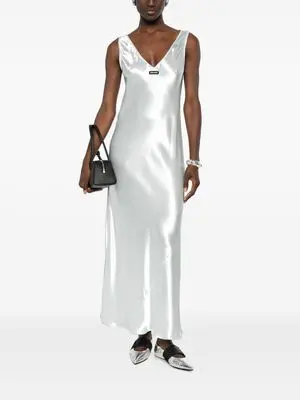 Miu Miu Satin V-neck Maxi Dress - Multicolor