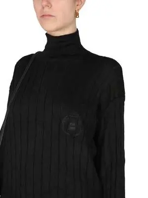 Balenciaga Oversized Ribbed Silk Turtleneck Pullover