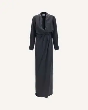 SA SU PHI Cross-over Maxi Dress With Micro Polka Dots - Black