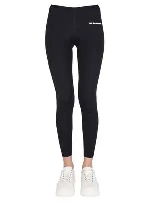 JIL SANDER High Waisted Logo Print Leggings - Black