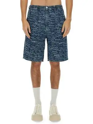 Marni Printed Denim Shorts - Blue