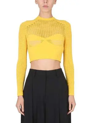 AMBUSH Crowling" Cropped Perforated Knit Shirt - Yellow