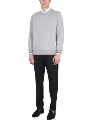 Thom Browne Jersey Crewneck With Herringbone Pattern And Ribbed Hem - Gray