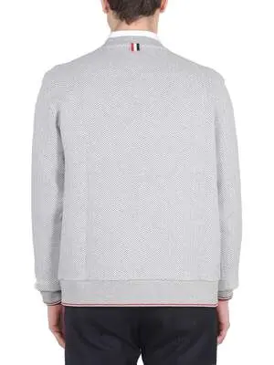 Thom Browne Jersey Crewneck With Herringbone Pattern And Ribbed Hem - Gray