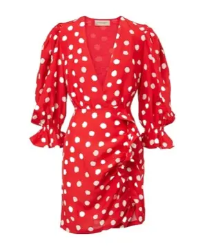 ADRIANA DEGREAS Polka-dot Ruffled Minidress - Red