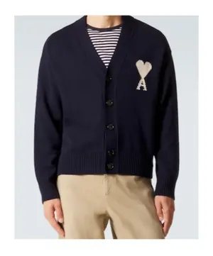 AMI Paris De Cœur Wool And Cotton Cardigan