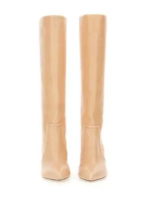 Paris Texas Knee-high Block Heel Leather Boots - Cream