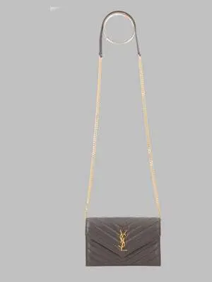 Saint Laurent SAINT LAURENT Envelope Cassandre Chain Wallet Gray