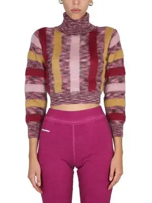 Dsquared2 Cropped High Neck Striped Knit Top - Multicolor