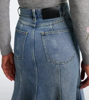 Erdem Floral Appliqué Denim Midi Skirt