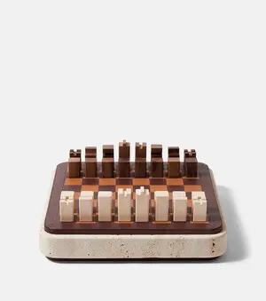 GIOBAGNARA Rodi Leather, Marble, And Wooden Chess Set - Brown