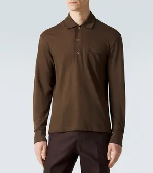 TOM FORD Silk And Cotton Pique Polo Shirt - Brown