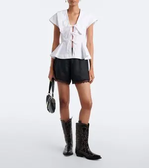 GANNI Peplum Blouse With Bow Detail - White