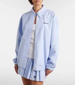 Miu Miu Logo Gingham Cotton Blouson Jacket