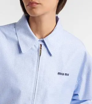 Miu Miu Logo Gingham Cotton Blouson Jacket