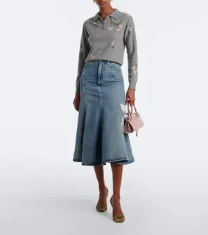 Erdem Floral Intarsia Wool Polo Sweater - Grey