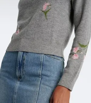 Erdem Floral Intarsia Wool Polo Sweater - Grey
