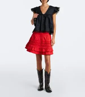 GANNI Ruffled Cotton-blend Miniskirt - Red