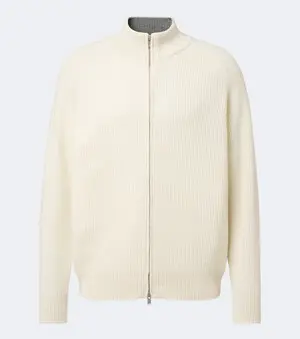 LARDINI Ribbed-knit Wool And Cashmere Zip-up Cardigan - White