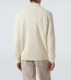 LARDINI Ribbed-knit Wool And Cashmere Zip-up Cardigan