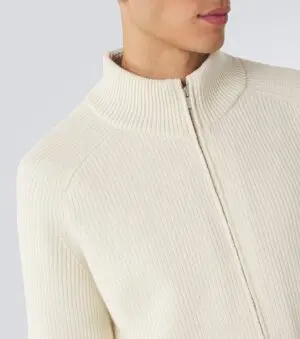 LARDINI Ribbed-knit Wool And Cashmere Zip-up Cardigan