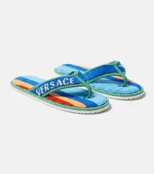 Versace Striped Cotton Terry Slippers - Blue