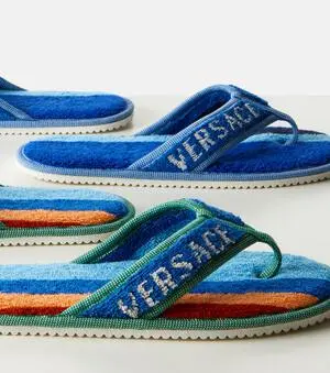 Versace Striped Cotton Terry Slippers