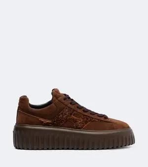Hogan H645 Fur-trimmed Leather Platform Sneakers - Brown